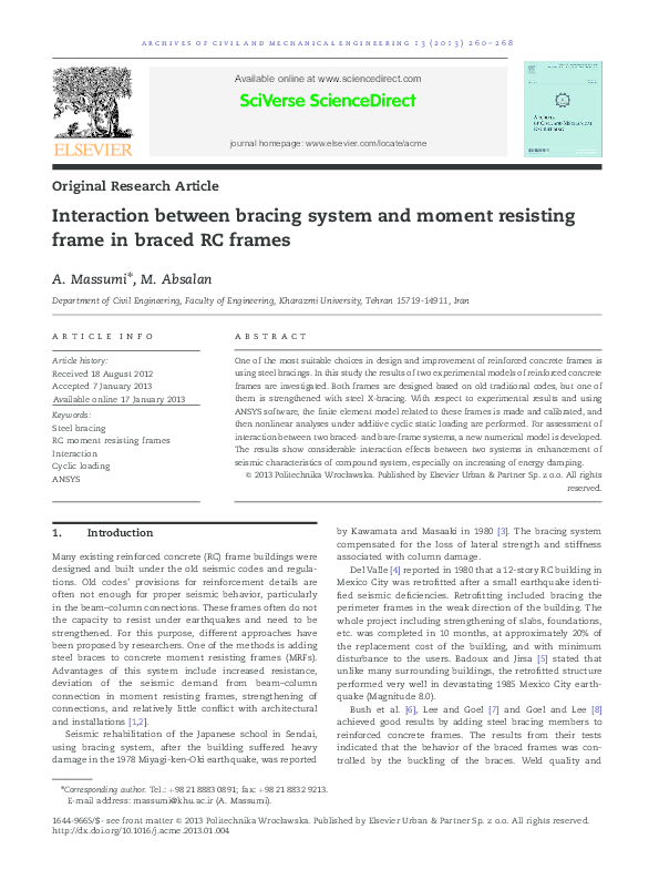 Pdf Interaction Between Bracing System And Moment Resisting Frame In Braced Rc Frames