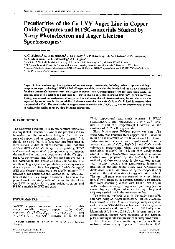 (PDF) Peculiarities of the Cu LVV Auger line in copper oxide cuprates ...