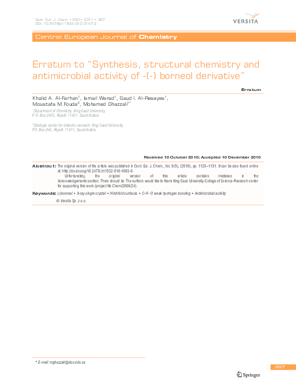 (PDF) Synthesis, structural chemistry and antimicrobial activity of −(− ...