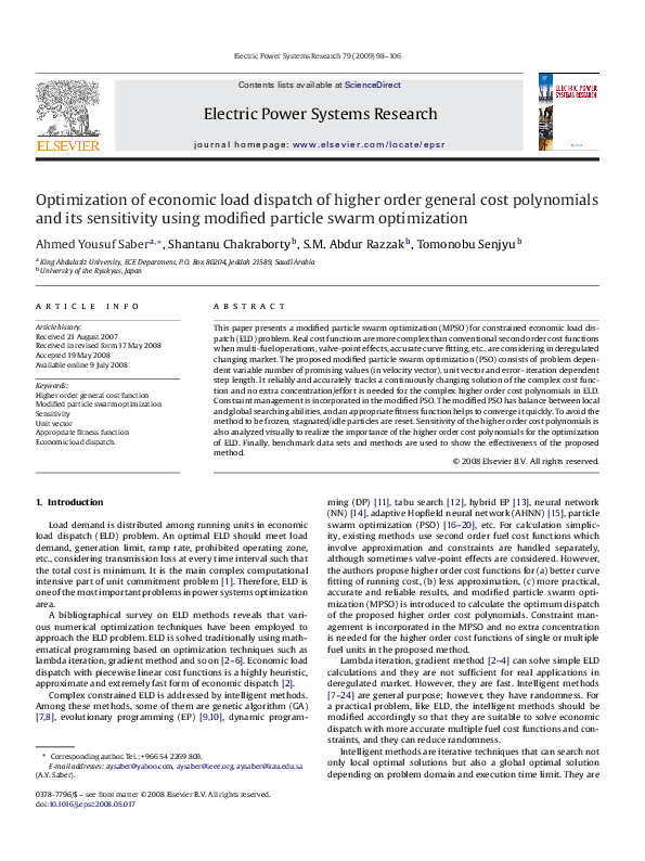 (PDF) Optimization of economic load dispatch of higher order general cost polynomials and its ...