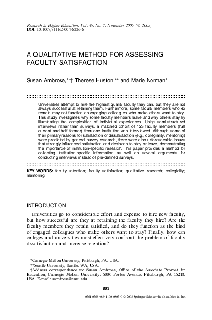 (PDF) A Qualitative Method for Assessing Faculty Satisfaction