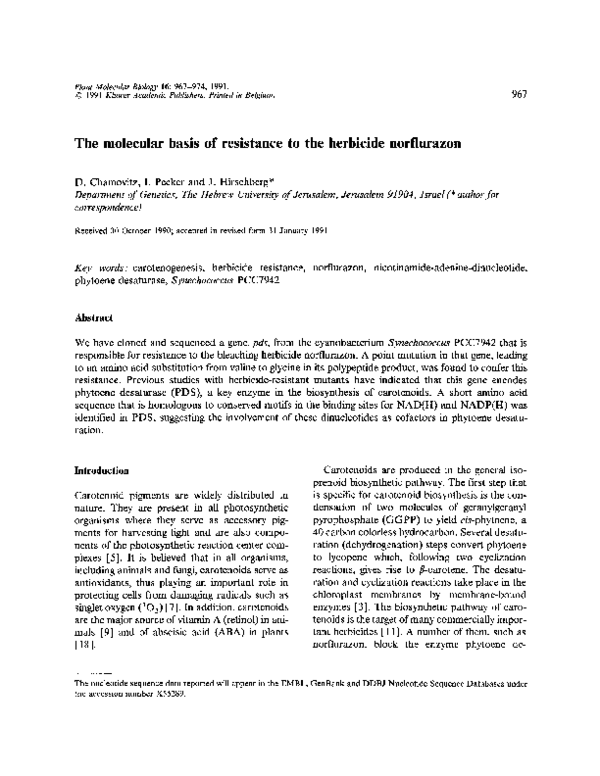 (PDF) The molecular basis of resistance to the herbicide norflurazon