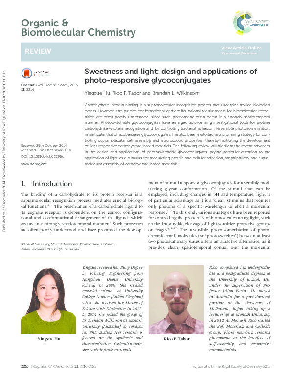 (PDF) Organic & Biomolecular Chemistry Sweetness and light: design and ...