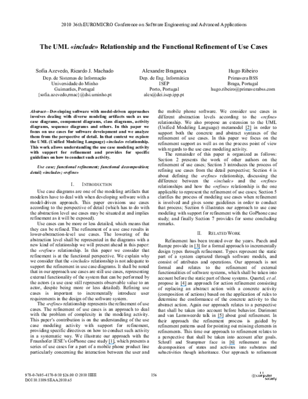 (PDF) The UML «include» Relationship and the Functional Refinement of Use Cases