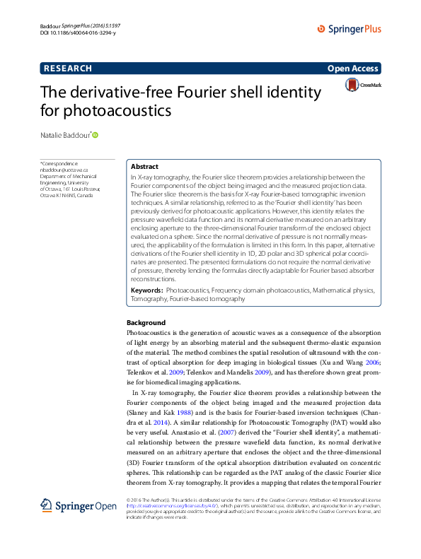 (PDF) The derivative‑free Fourier shell identity for photoacoustics