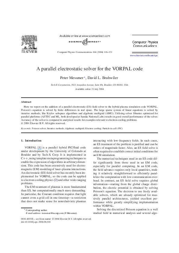 (PDF) A parallel electrostatic solver for the VORPAL code
