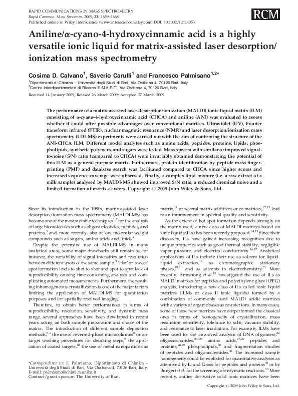 (PDF) Aniline/ α -cyano-4-hydroxycinnamic acid is a highly versatile ...