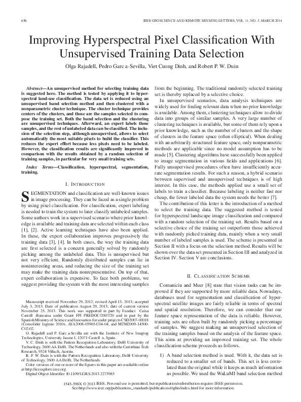 Pdf Improving Hyperspectral Pixel Classification With Unsupervised