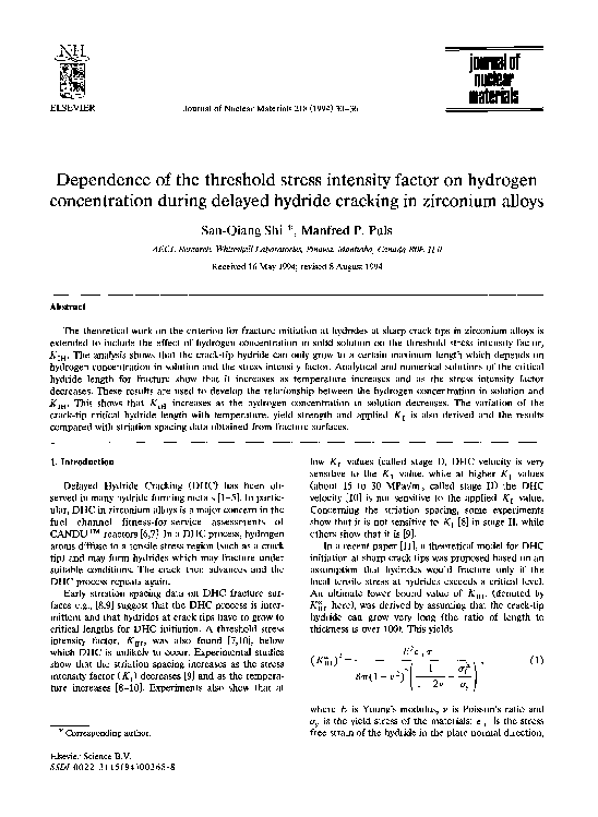 (PDF) Dependence of the threshold stress intensity factor on hydrogen ...