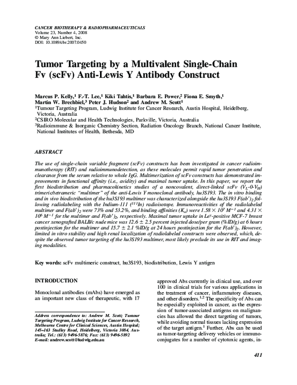 (PDF) Tumor Targeting by a Multivalent Single-Chain Fv (scFv) Anti ...