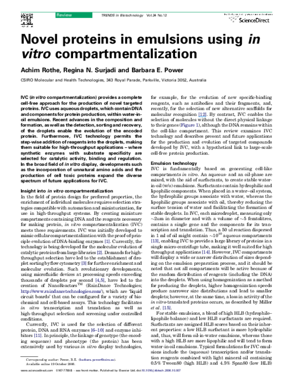 (PDF) Novel proteins in emulsions using in vitro compartmentalization