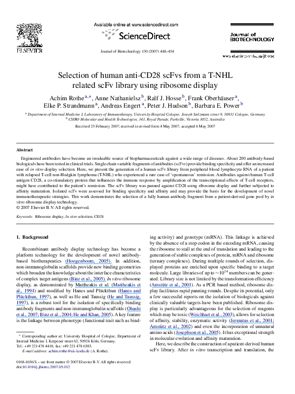 (PDF) Selection of human anti-CD28 scFvs from a T-NHL related scFv ...
