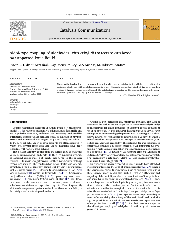 (PDF) Aldol-type coupling of aldehydes with ethyl diazoacetate ...