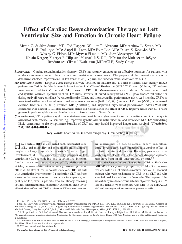 (PDF) Effect of Cardiac Resynchronization Therapy on Left Ventricular ...