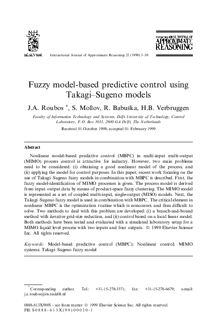 (PDF) Fuzzy model-based predictive control using Takagi-Sugeno models