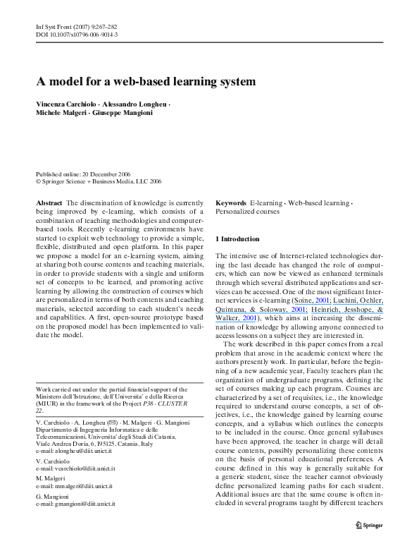 (PDF) A model for a web-based learning system