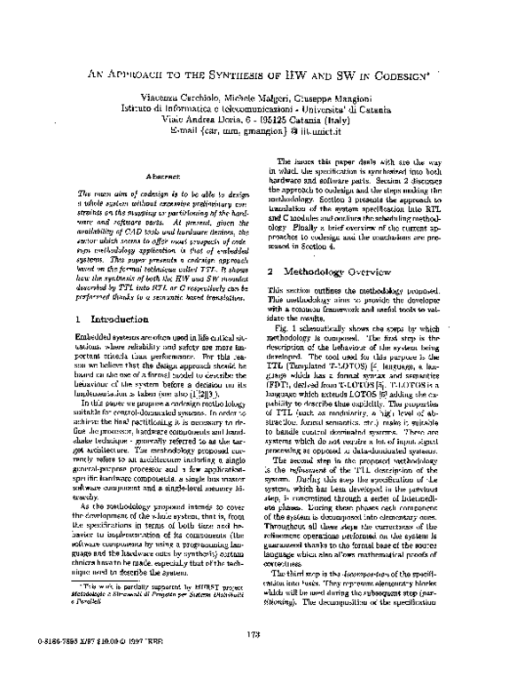 (PDF) Approach to the Synthesis of HW and SW in Codesign