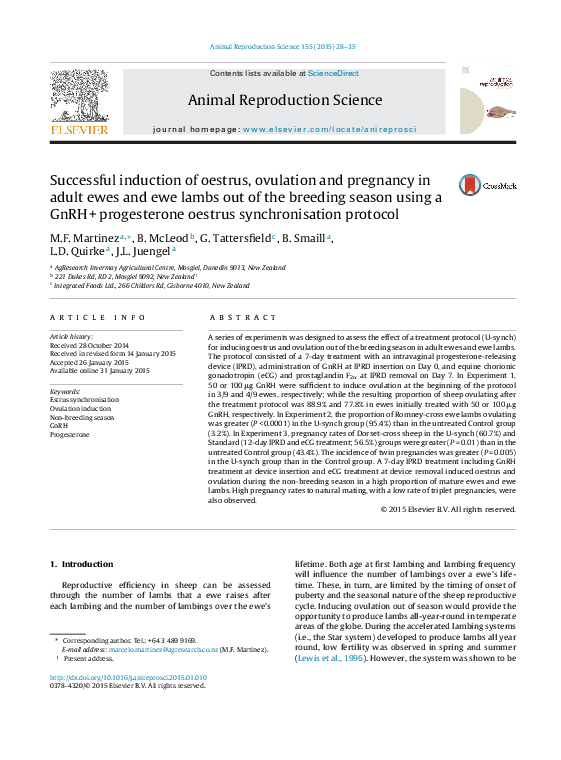 (PDF) Animal Reproduction Science Successful induction of oestrus ...