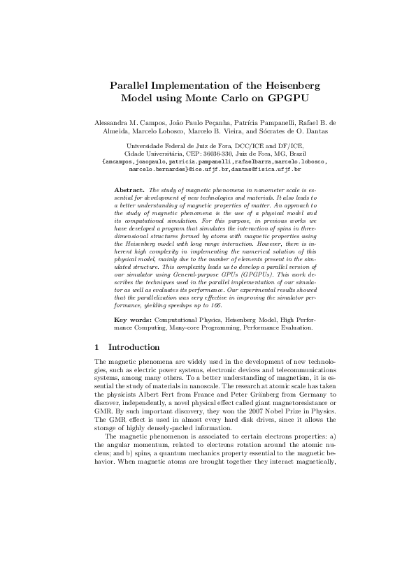 (PDF) Parallel Implementation of the Heisenberg Model Using Monte Carlo on GPGPU