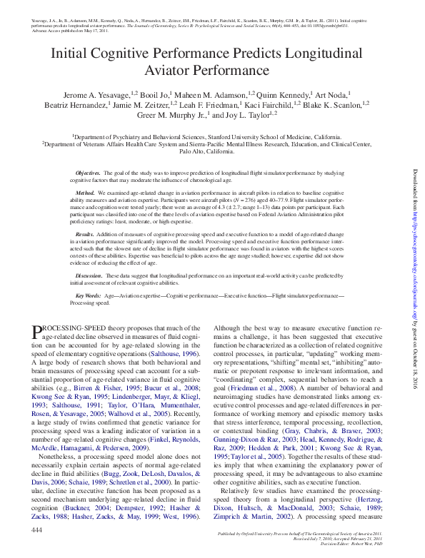 (PDF) Initial Cognitive Performance Predicts Longitudinal Aviator ...