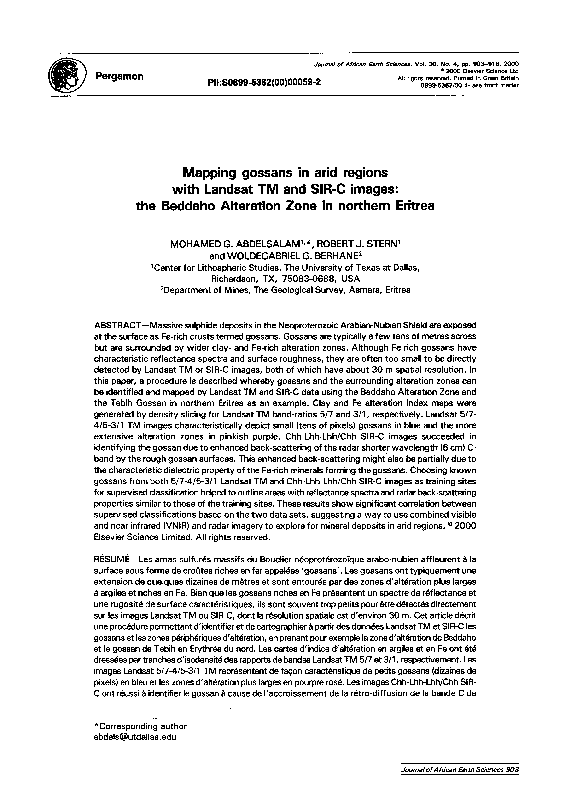 Pdf Mapping Gossans In Arid Regions With Landsat Tm And Sir C Images
