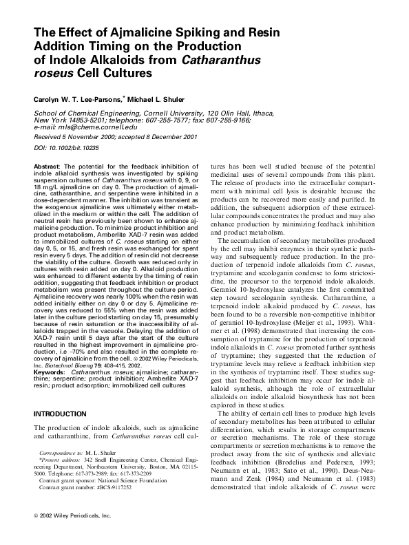 (PDF) The effect of ajmalicine spiking and resin addition timing on the ...