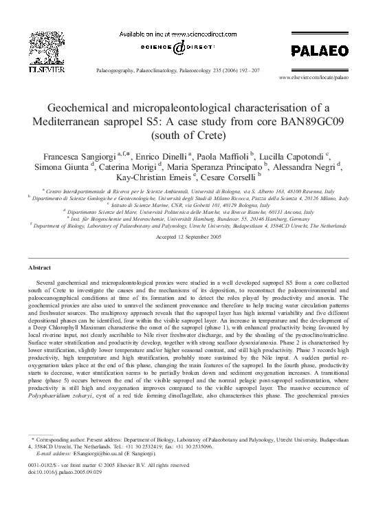 (PDF) Geochemical and micropaleontological characterisation of a Mediterranean sapropel S5: A ...