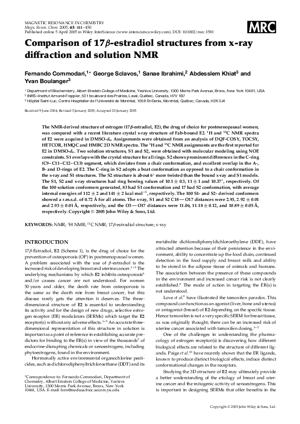 (PDF) Comparison of 17β-estradiol structures from x-ray diffraction and ...