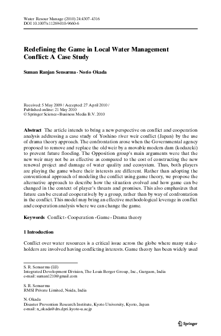 (PDF) Redefining the Game in Local Water Management Conflict: A Case Study