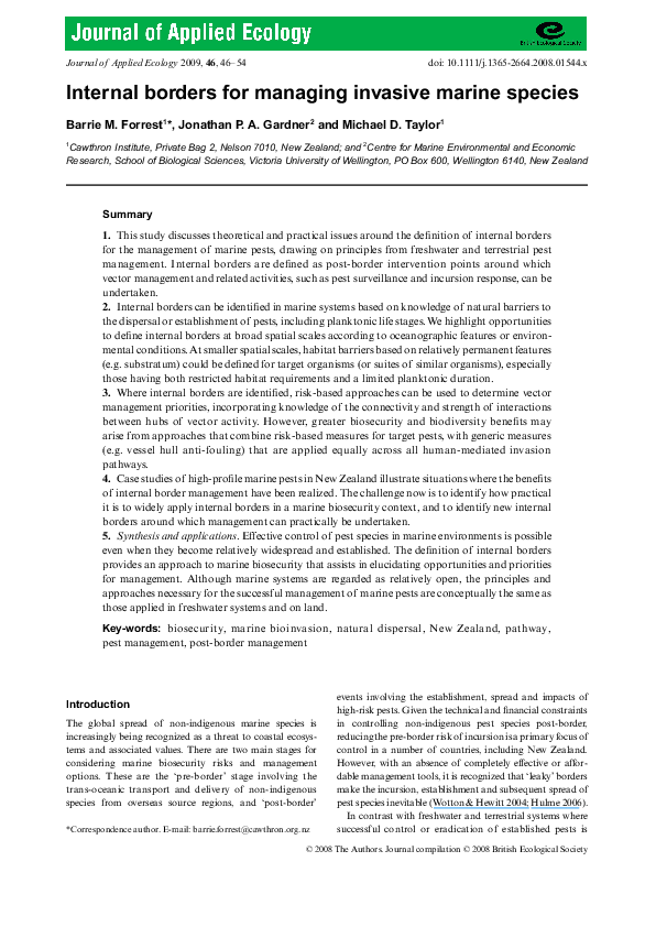 (PDF) Internal borders for managing invasive marine species