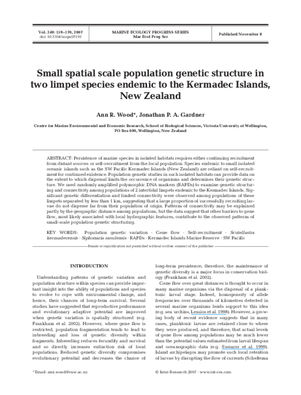 (PDF) Small spatial scale population genetic structure in two limpet ...