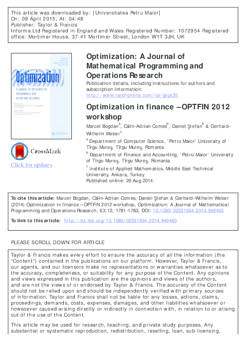 (PDF) Optimization in finance – OPTFIN 2012 workshop