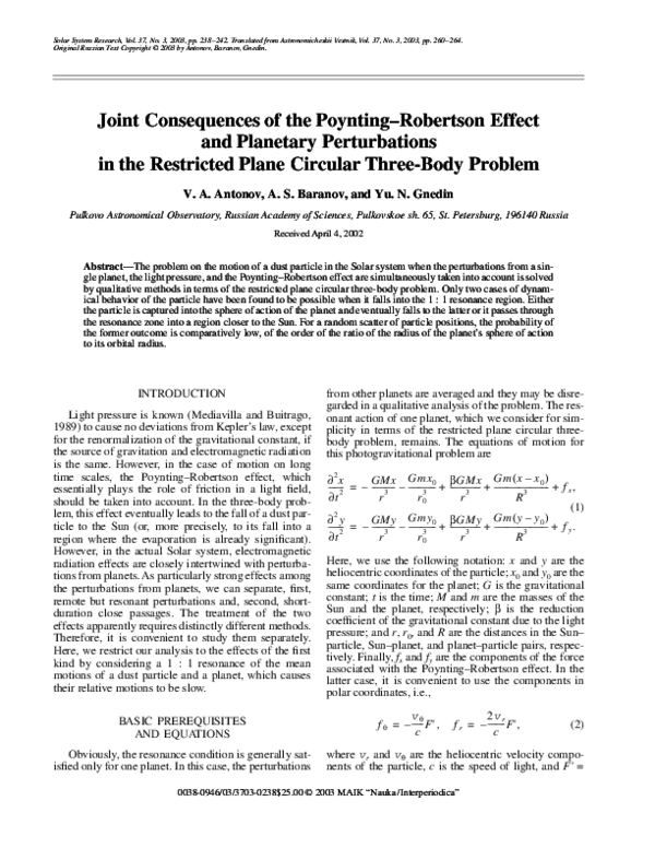 (PDF) Impact of Poynting-Robertson and Planetary Effects