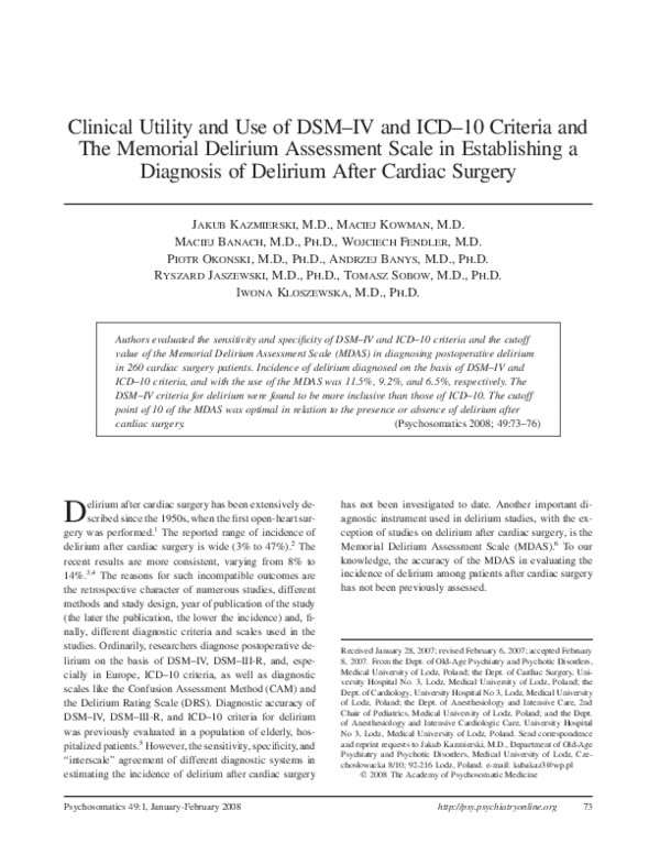 (PDF) Clinical Utility and Use of DSM-IV and ICD10 Criteria and The ...