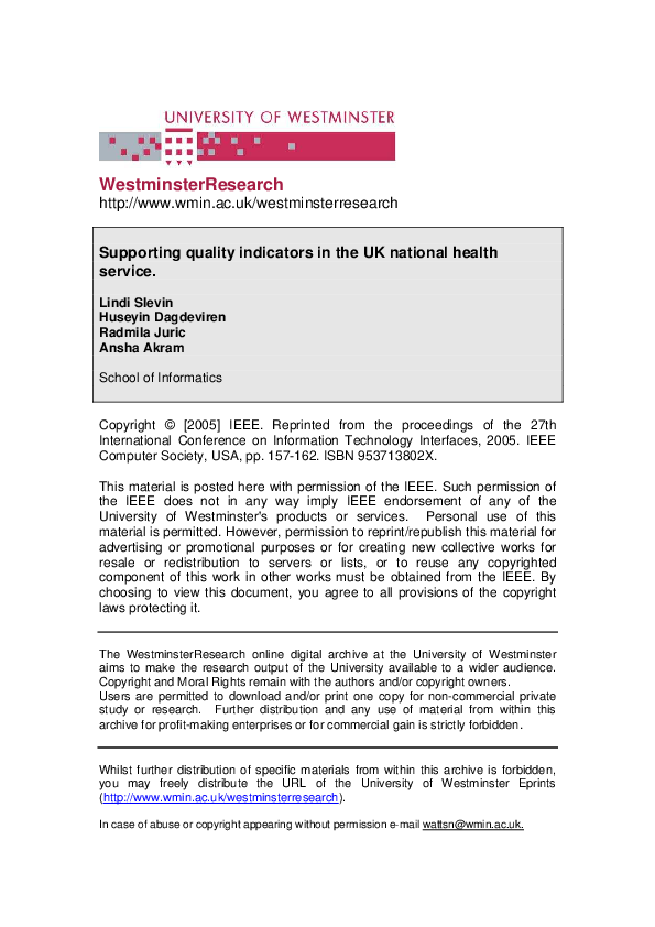 (PDF) Supporting quality indicators in the UK national health service
