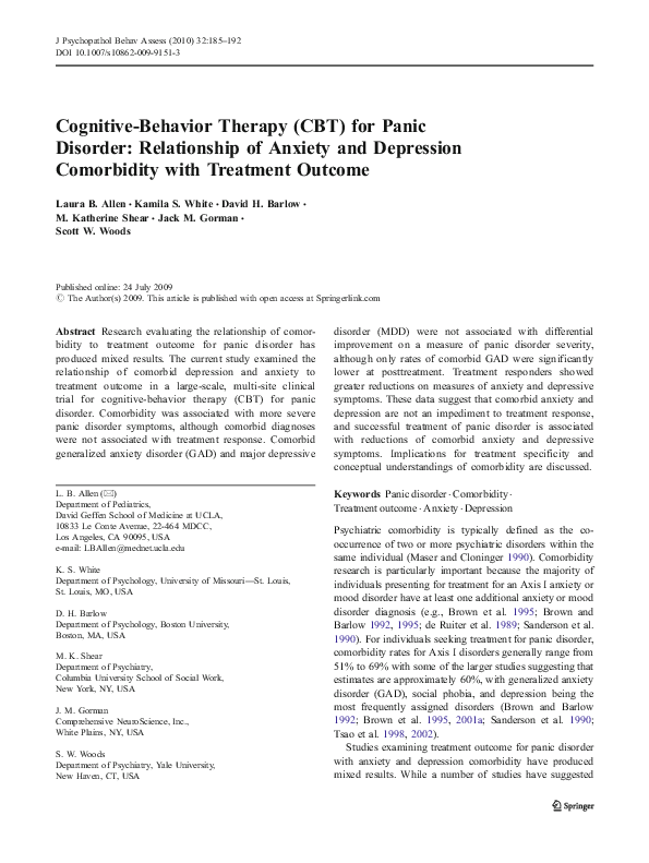 (PDF) Cognitive-Behavior Therapy (CBT) for Panic Disorder: Relationship of Anxiety and ...