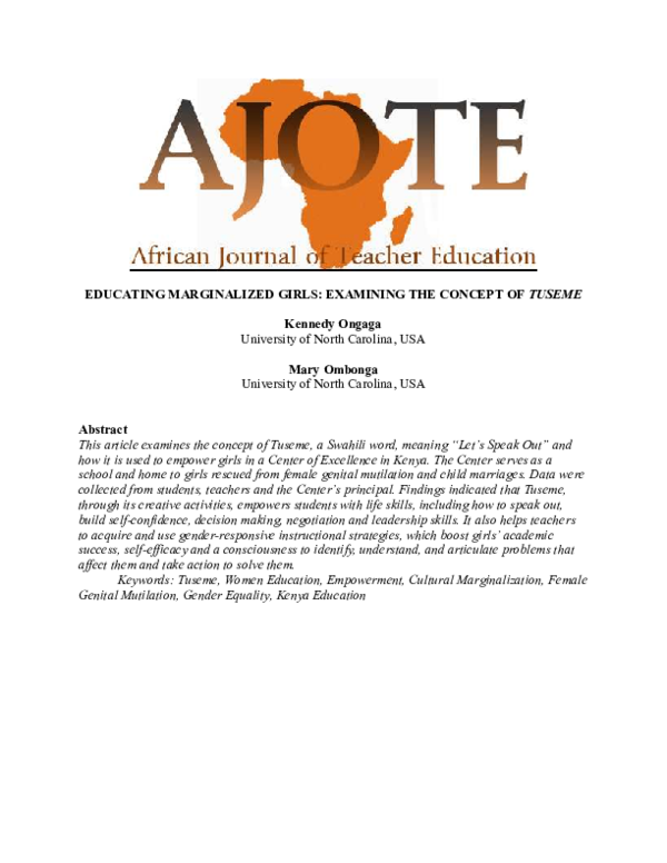 (PDF) Educating Marginalized Girls: Examining the Concept of Tuseme