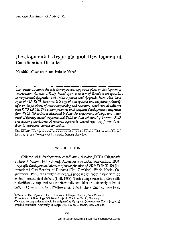 (PDF) Developmental dyspraxia and developmental coordination disorder