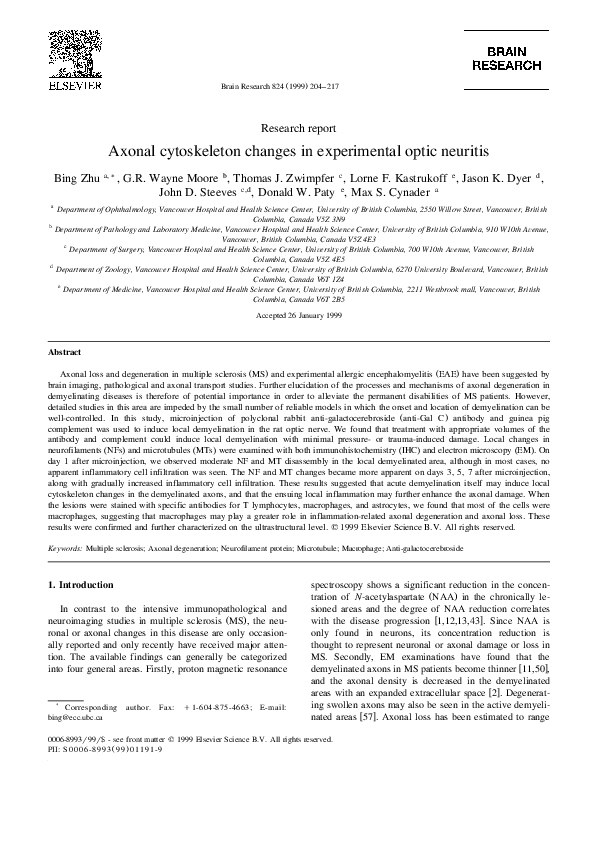 (PDF) Axonal cytoskeleton changes in experimental optic neuritis