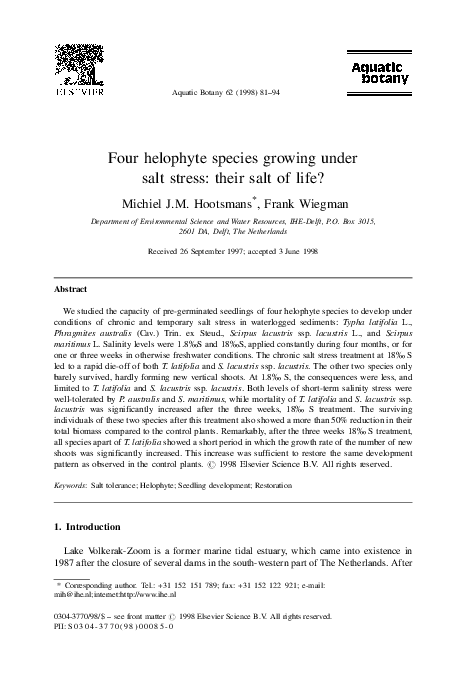 (PDF) Four helophyte species growing under salt stress: their salt of life