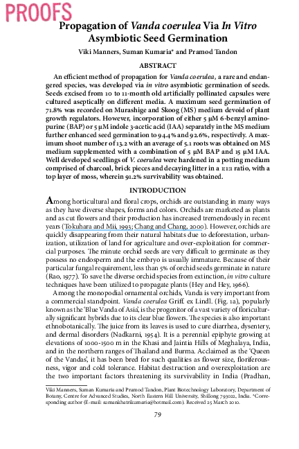 (PDF) Propagation of Vanda coerulea Via In Vitro Asymbiotic Seed ...