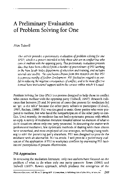 (PDF) A preliminary evaluation of problem solving for one