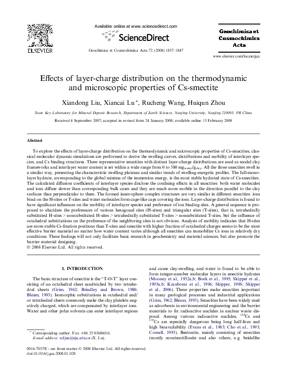 Pdf Effects Of Layer Charge Distribution On The Thermodynamic And Microscopic Properties Of Cs