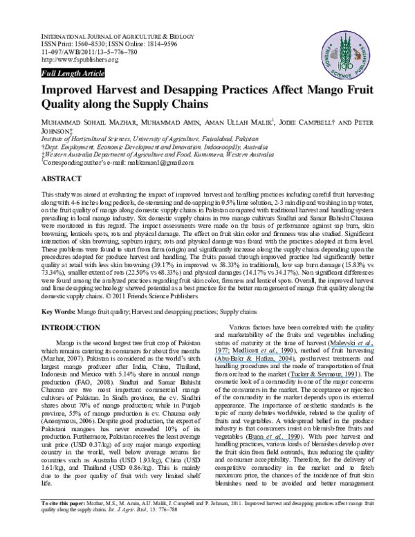 (PDF) Improved Harvest and Desapping Practices Affect Mango Fruit ...