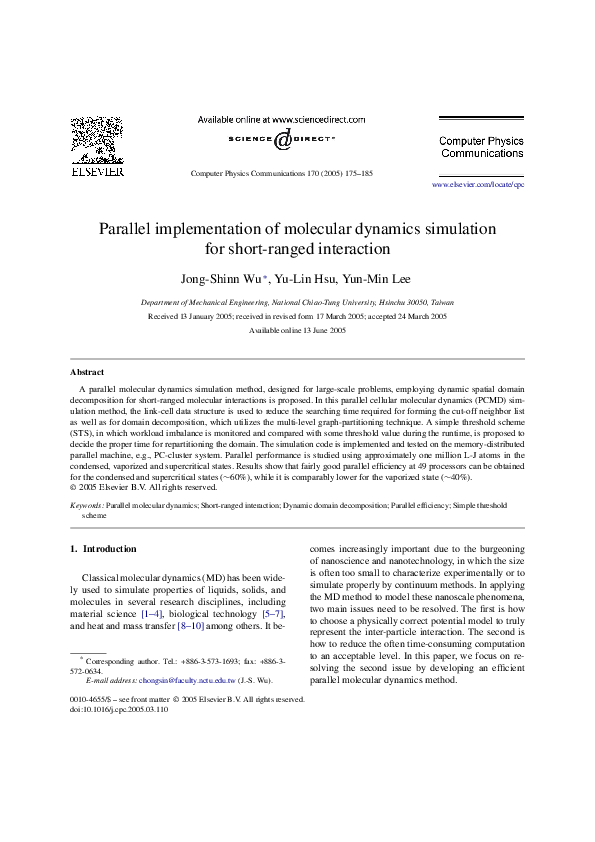 Pdf Parallel Implementation Of Molecular Dynamics Simulation For