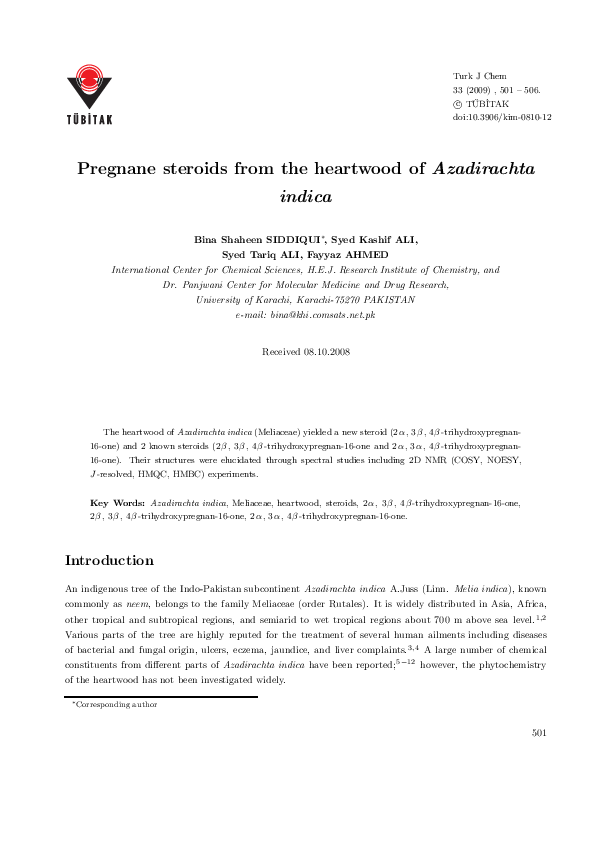 (PDF) Pregnane steroids from the heart wood of Azadirachta indica