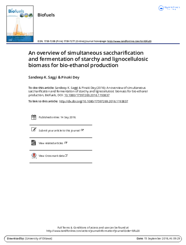 (PDF) An overview of simultaneous saccharification and fermentation of starchy and ...