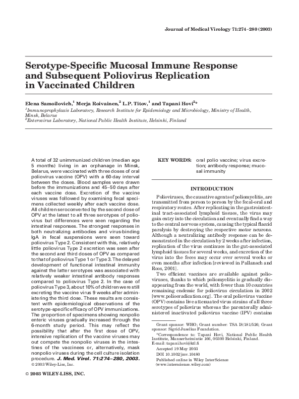 (PDF) Serotype-specific mucosal immune response and subsequent ...