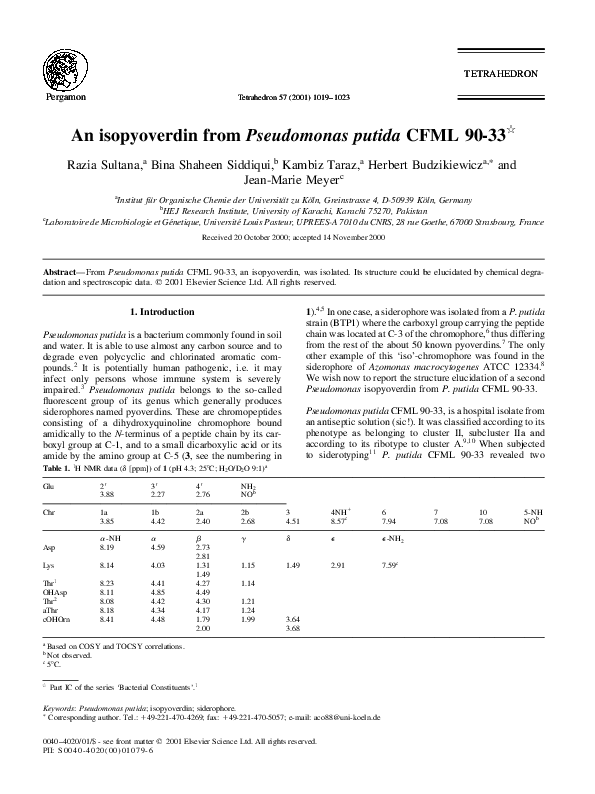 (PDF) An isopyoverdin from Pseudomonas putida CFML 90-33 1