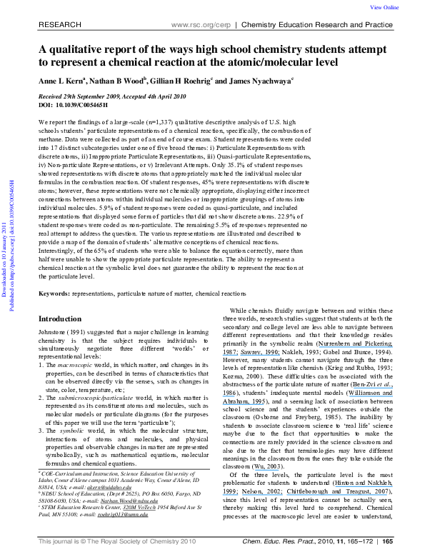 (PDF) A qualitative report of the ways high school chemistry students ...